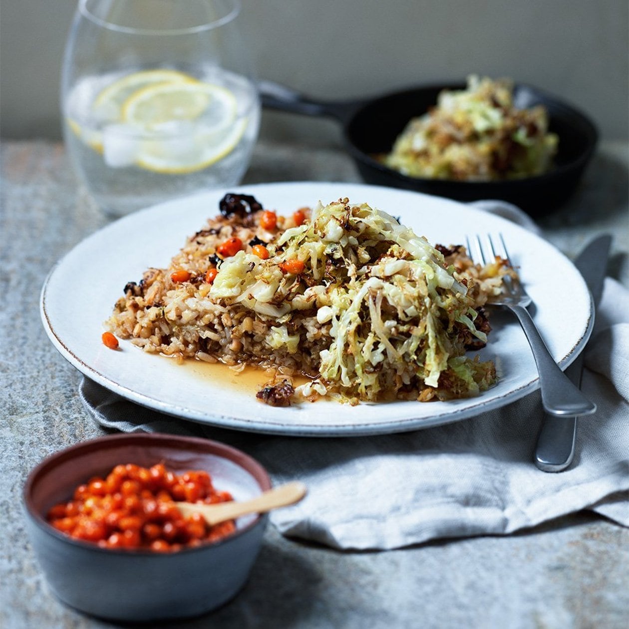 Kålpudding, korngryn, råris, linser, rårört havtorn Recept