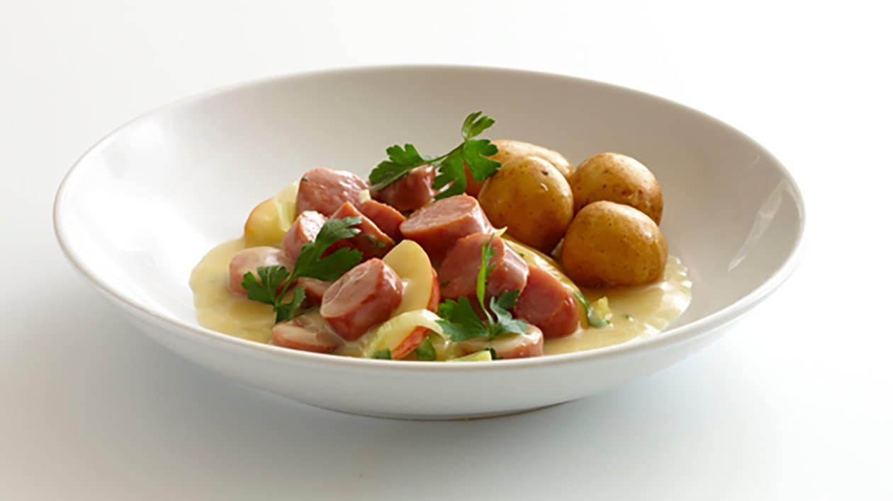 Korv och rotfruktsgryta med äpple, klimatsmart mat Recept